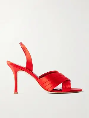 Manolo Blahnik Vierasan 90 Pintucked Satin Slingback Sandals - Red