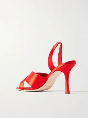 Manolo Blahnik Vierasan 90 Pintucked Satin Slingback Sandals - Red