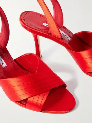 Manolo Blahnik Vierasan 90 Pintucked Satin Slingback Sandals - Red