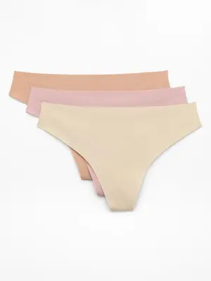 Athleta Sleek Form No Show Thong Underwear 3-pack - Zephyr/hazlenut/blush