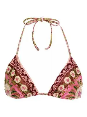 Agua Bendita Beaded-embroidered Bikini Top - Pink