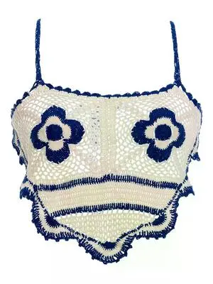 Agua Bendita Flower-crochet Top - Neutrals