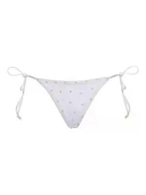 Agua Bendita Alegria Pearl-embellished Tie-side Bikini Bottom - White