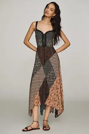 Anthropologie Printed Patchwork Midi Dress - Black Pattern