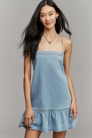 KIVARI Emilie Drop-waist Denim Mini Dress - Coast Blue