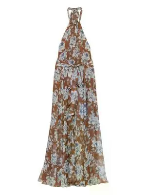 GIADA CURTI Floral-print Halterneck Dress - Brown