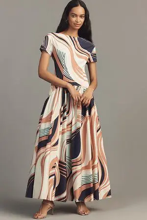HUTCH Atley Stretch Poplin Drop-waist Maxi Dress