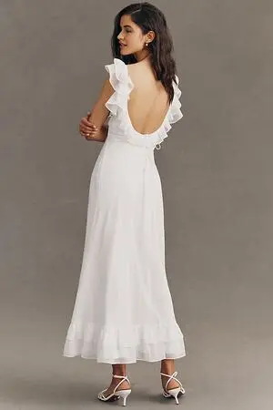 Bhldn Chiffon Ruffle-back A-line Midi Dress
