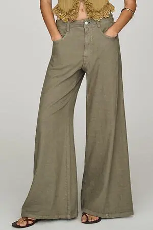 PILCRO Adi Linen Blend Mid-rise Flare Pants - Mermaid