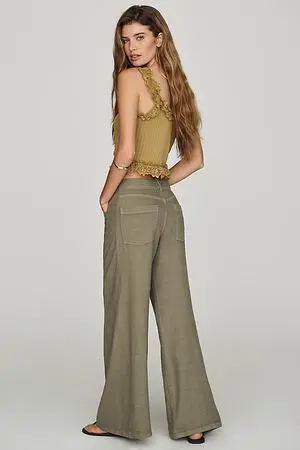 PILCRO Adi Linen Blend Mid-rise Flare Pants - Mermaid