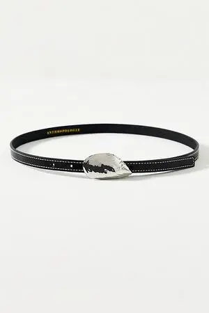 Anthropologie Skinny Shell Hardware Belt - Black / Silver