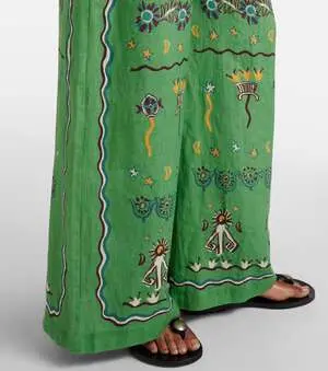 ALEMAIS Sun Dancer Linen Wide-leg Pants - Green