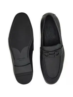FERRAGAMO Gancini Loafers In Hammered Deerskin - Black