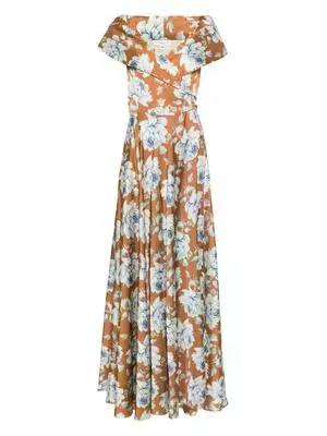 GIADA CURTI Floral-print Off-shoulder Dress - Brown