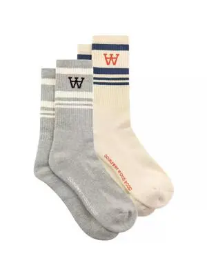 Wood Wood Ryder Striped Logo Socks - Grey