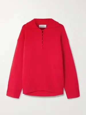 LA LIGNE Orson Cashmere Polo Sweater - Red