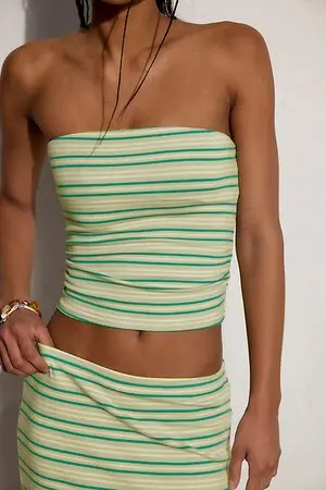 Free People Striped Tube Top And Maxi Skirt Set - Lime Combo