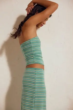 Free People Striped Tube Top And Maxi Skirt Set - Teal Combo