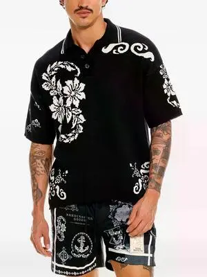 Agua Bendita Cobana Floral-pattern Polo Shirt - Black