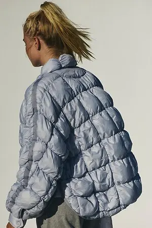 Free People Pippa Scrunchy Glossy Packable Puffer Jacket - Ice Grey
