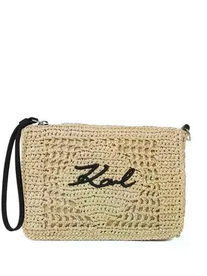 Karl Lagerfeld Signature Crochet Pouch - Neutrals