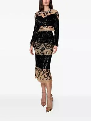 IMROSKA Sequin-embellished Lace Blouse With Feather Trims