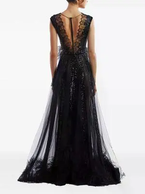 IMROSKA Lace Feather-trim Maxi Dress