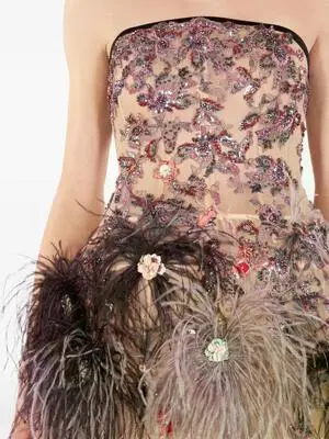 IMROSKA Embellished Feather-trim Mini Dress