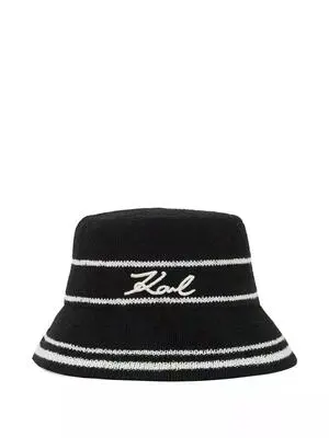 Karl Lagerfeld Knitted Striped Bucket Hat - Black