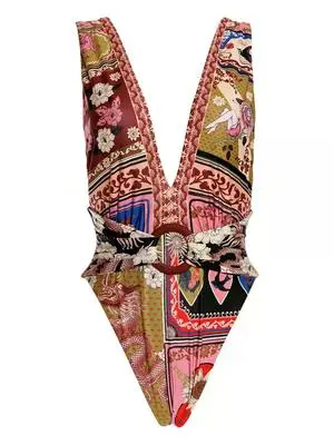 Agua Bendita Patchwork-print Belted Swimsuit - Multicolor