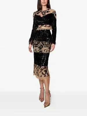 IMROSKA Sequin-embellished Floral Midi Skirt