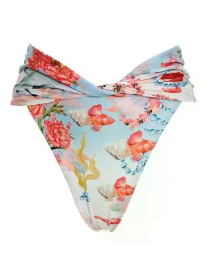 Agua Bendita Lily Fish-print Bikini Bottom - Blue