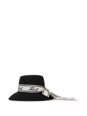 Karl Lagerfeld Signature Raffia Wide Brim Hat