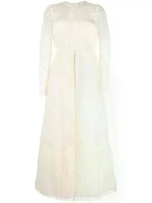 Red Valentino Mesh Long-sleeve Midi Dress