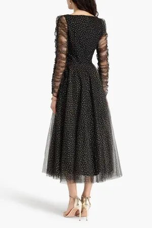 Zimmermann Ruched Glittered Tulle Midi Dress - Black