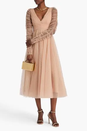 Zimmermann Ruched Glittered Tulle Midi Dress