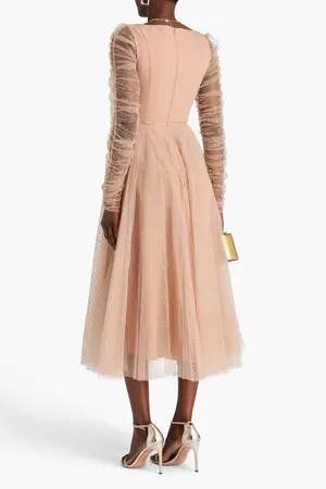 Zimmermann Ruched Glittered Tulle Midi Dress