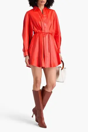 Zimmermann Pleated Leather Mini Shirt Dress
