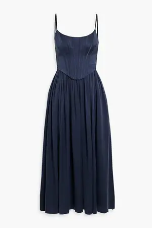 Zimmermann Gathered Silk Midi Dress Navy