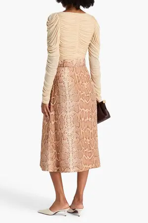 Zimmermann Belted Snakeprint Linen Midi Skirt