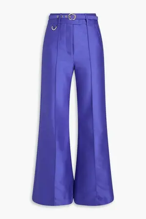 Zimmermann Belted Wool And Silk-blend Flared Pants - Indigo