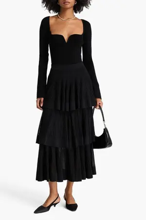 Zimmermann Tiered Ribbed Cotton-blend Midi Skirt