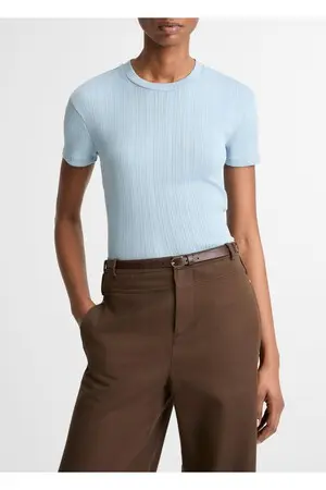 Vince Ribbed Pima Cotton Crew Neck Top - Red