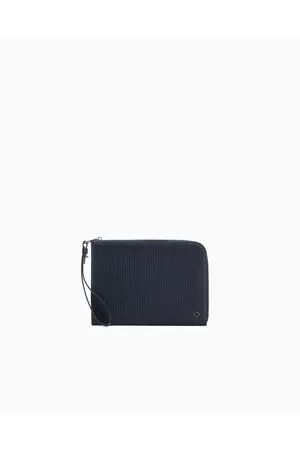 Giorgio Armani Printed Leather Pochette - Navy