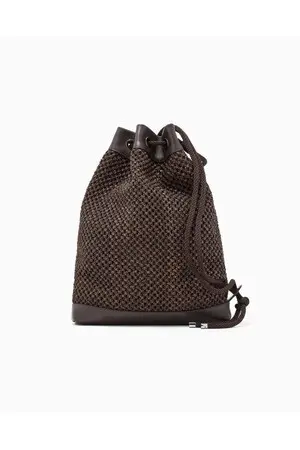 Giorgio Armani Raffia And Leather Sack - Brown