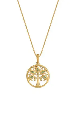 KARMA AND LUCK Jade Tree Of Life Charm Necklace - Gold/green