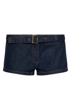 Lioness Belted Low Rise Denim Shorts - Dark Denim