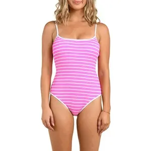 CITRUS Brenton Square Neck Rib One-piece Swimsuit - Pop Pink