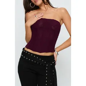 Princess Polly Oscuro Mesh Corset Top - Currant