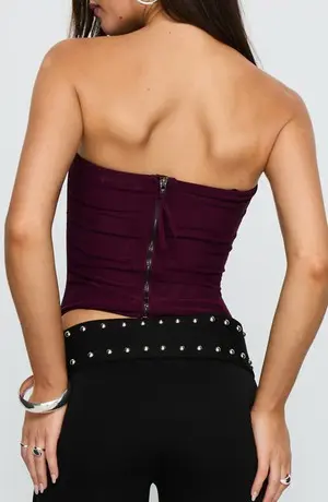 Princess Polly Oscuro Mesh Corset Top - Currant